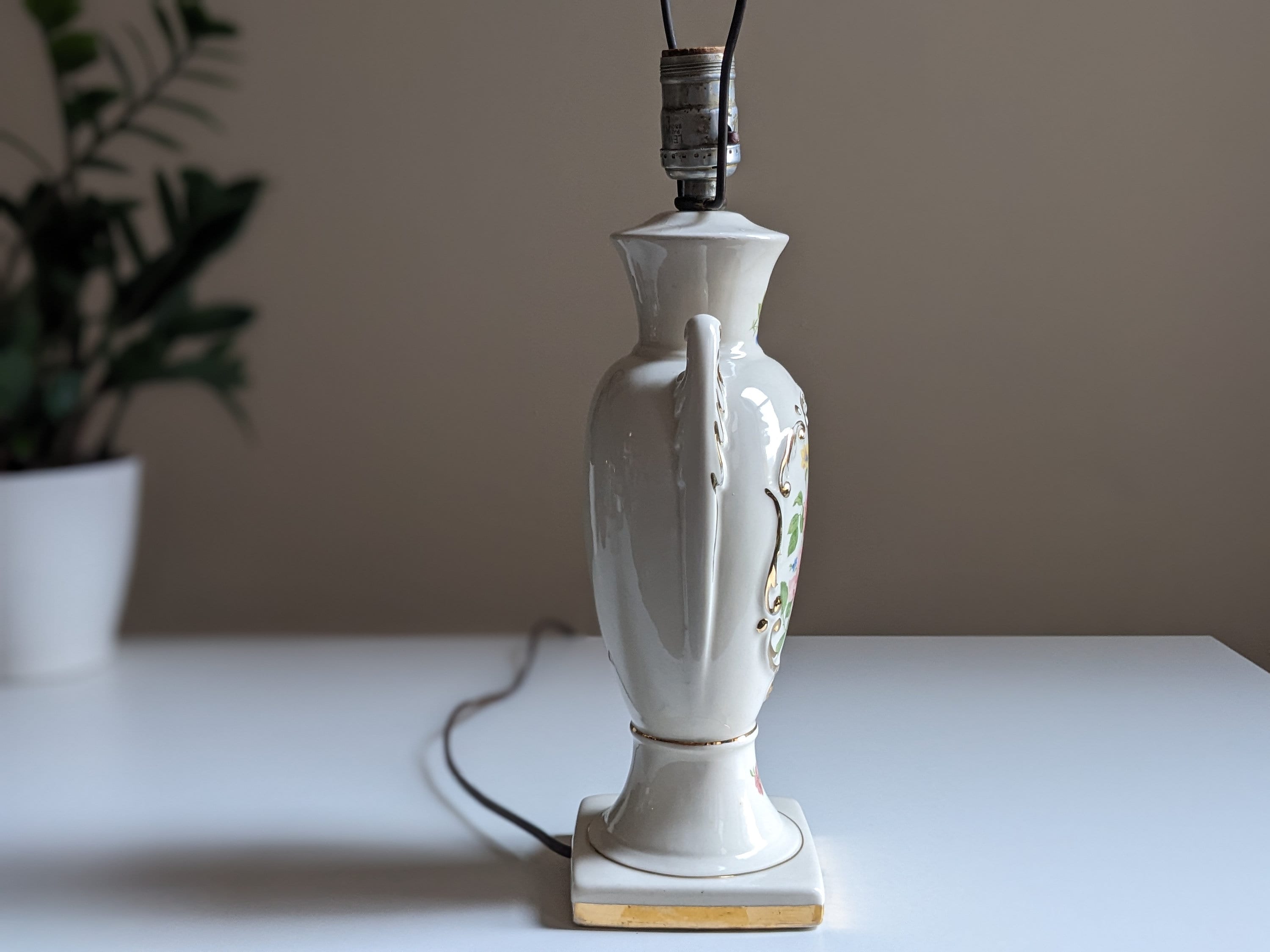 Cottagecore 1940s Floral Lamp | Ceramic Painted Roses & Flowers | Cream ...