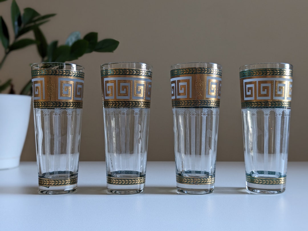 7" Extra Tall Culver Greek Key Hiball Set of 4 Glasses | Midcentury ...