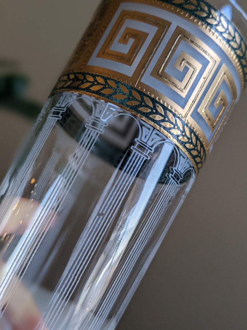 7" Extra Tall Culver Greek Key Hiball Set of 4 Glasses | Midcentury ...