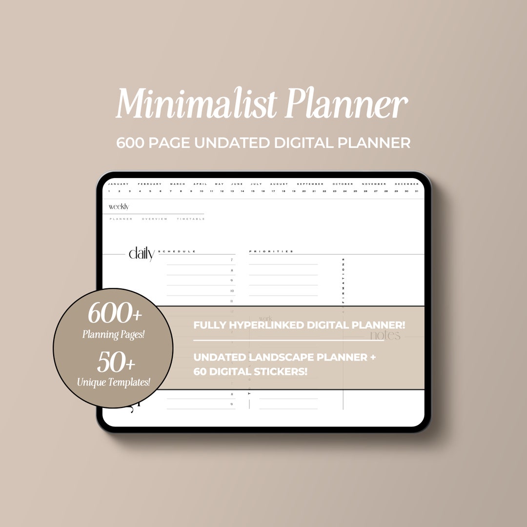 Minimalist Digital Planner, Yearly Planner, Undated Planner, Daily ...