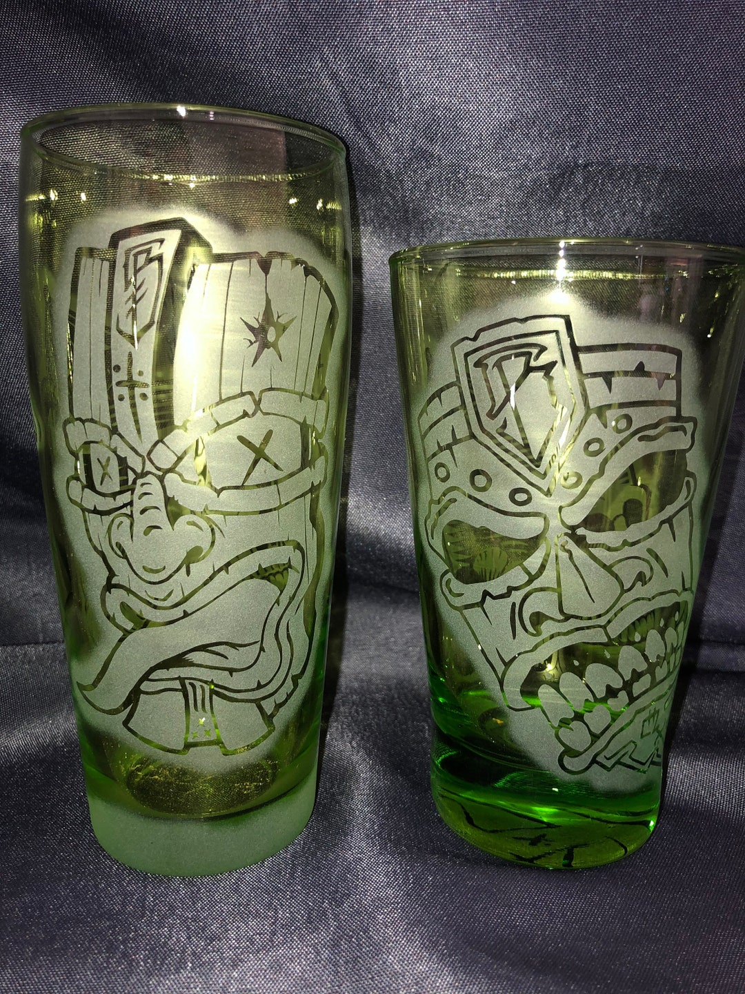 16 Oz Green Glass Tiki/tiki Mask 2 Piece Cup Set - Etsy