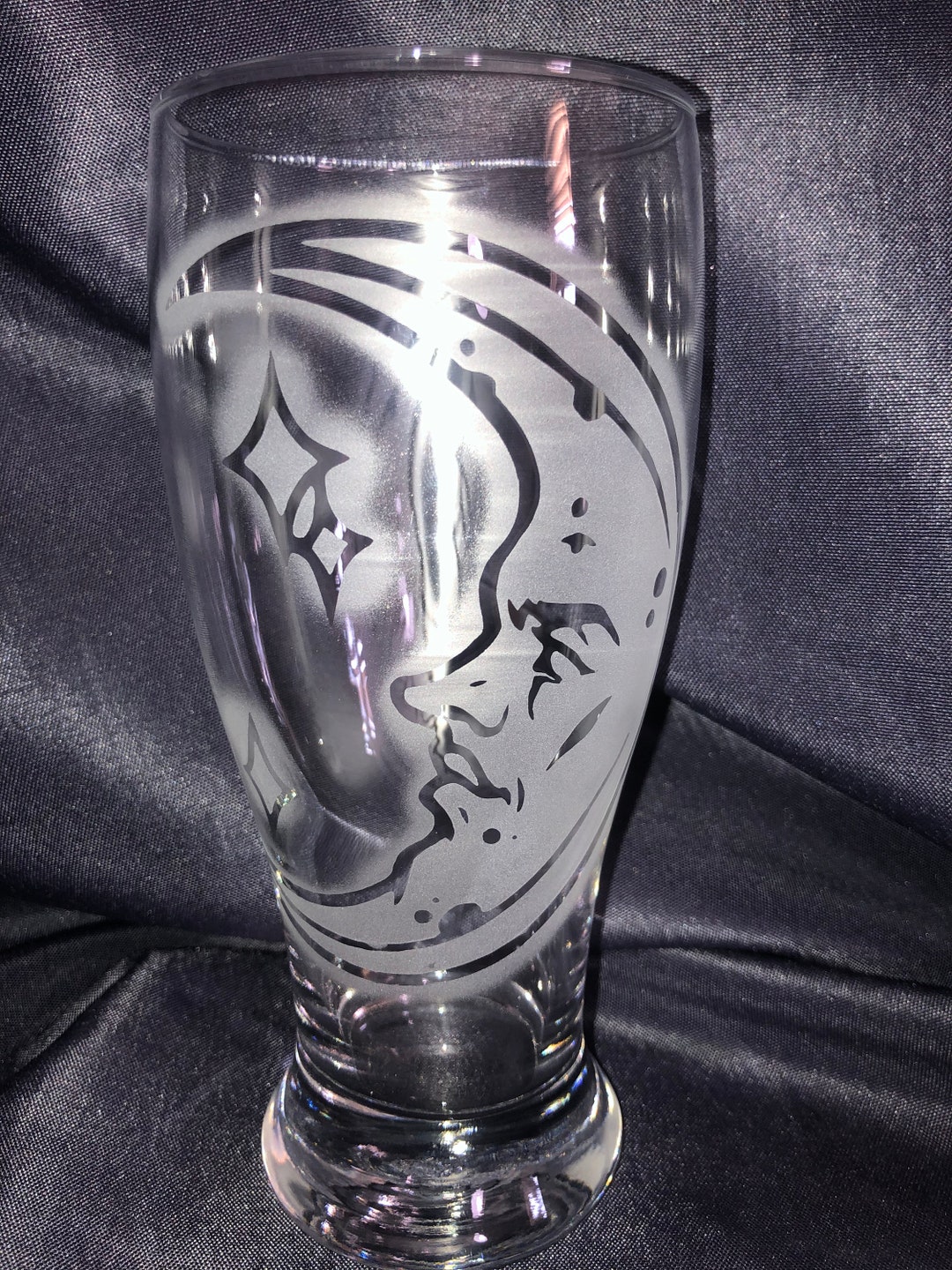 19oz Pilsner Glass Pub Cup With 'MOON FACE & STARS' Design - Etsy