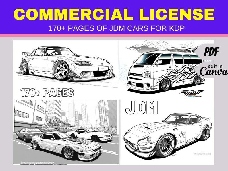 JDM Cars Coloring Pages With Comercial License or Private Use Digital ...