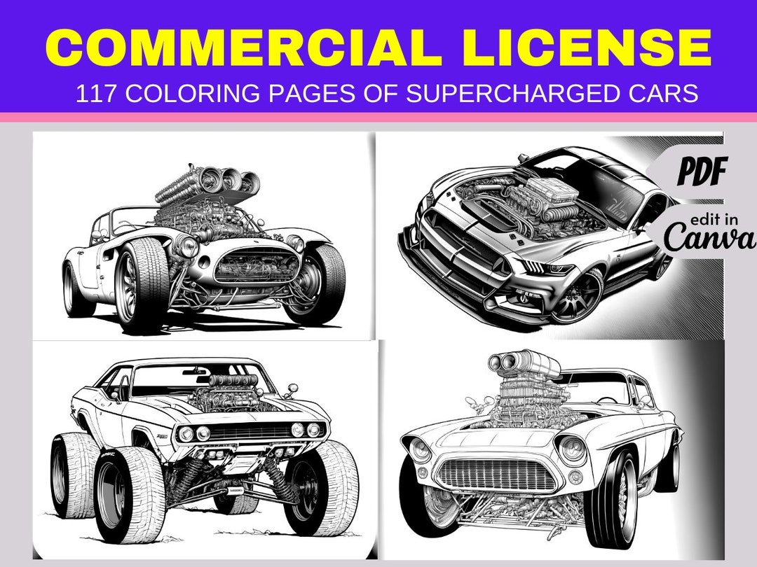 Supercharged Cars Coloring Pages With Comercial License or Private Use ...