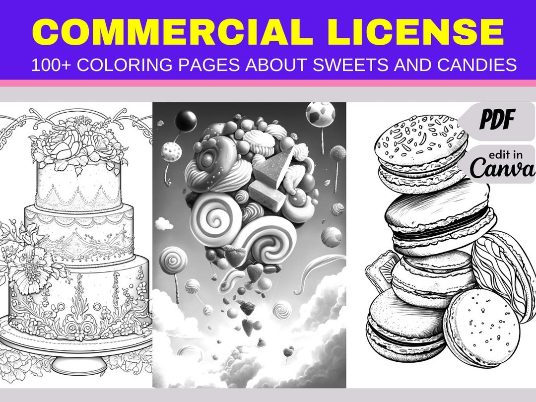 Sweets and Candies Coloring Pages With Comercial License or Private Use ...