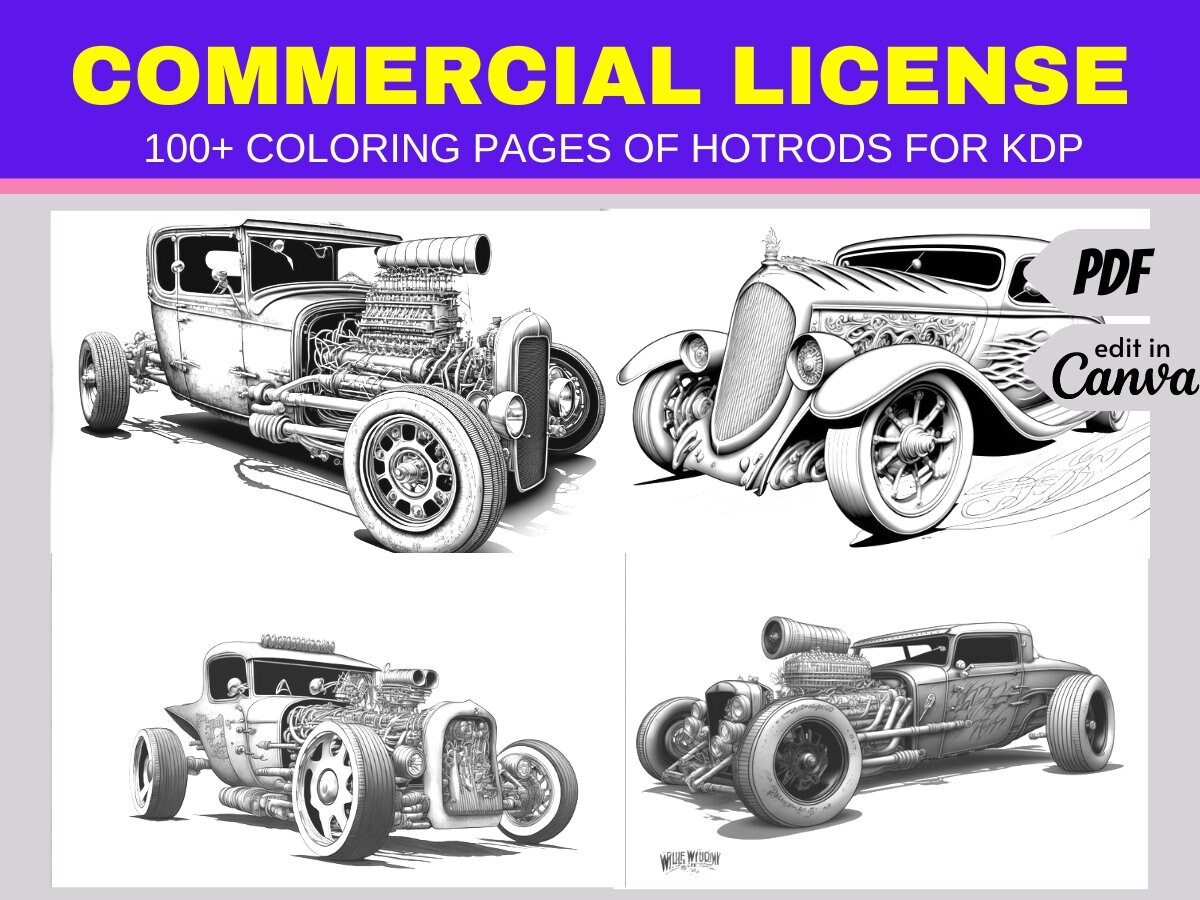Hotrods Coloring Pages With Comercial License or Private Use Digital ...