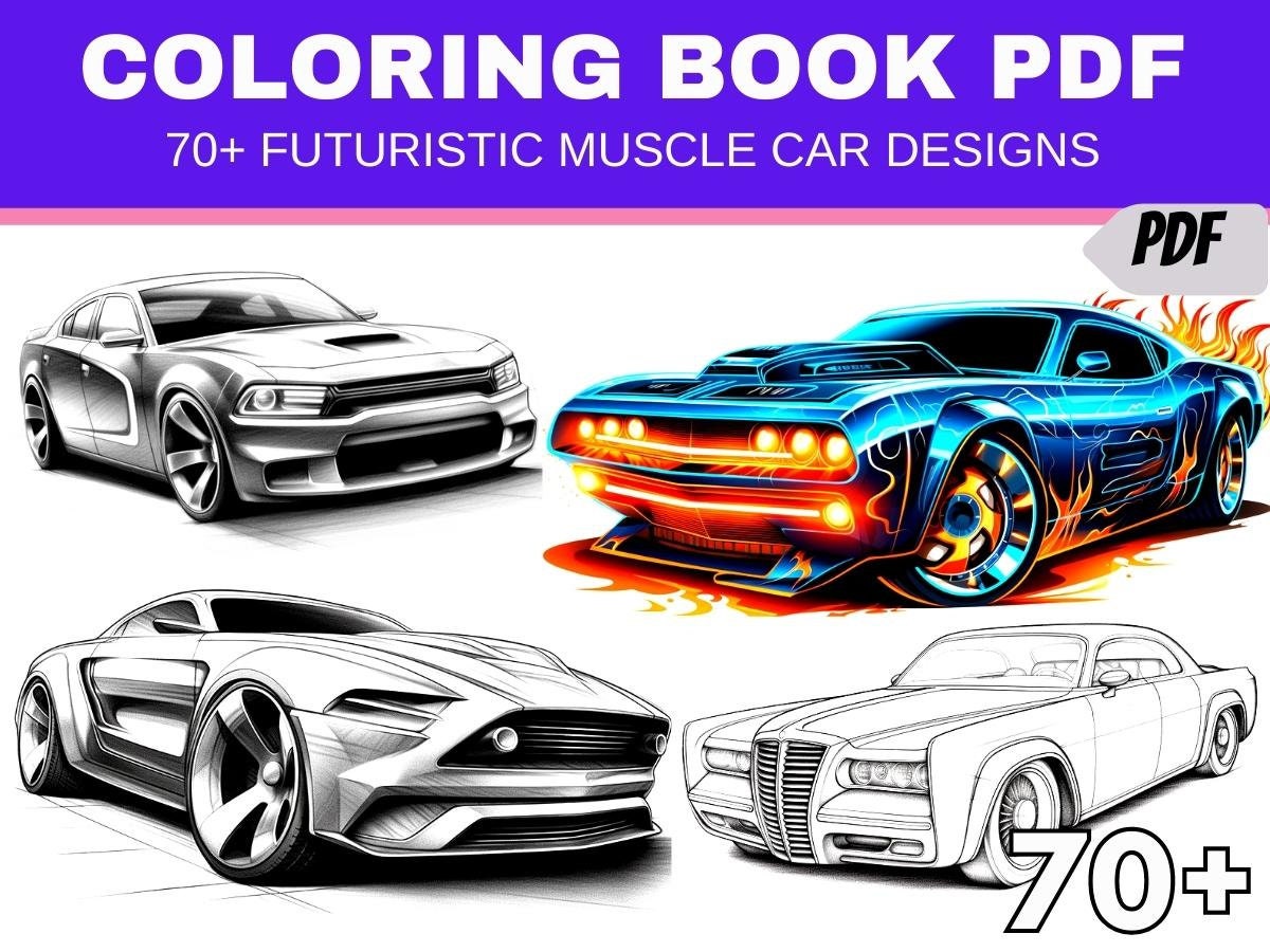 Futuristic Muscle Car Coloring Pages Designs Digital Download Printable ...