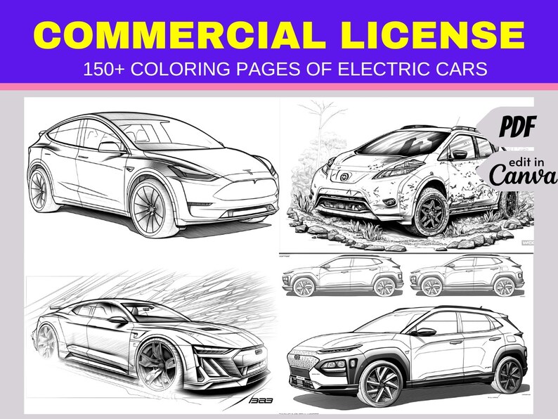 Electric Car Coloring Pages With Comercial License or Private Use ...