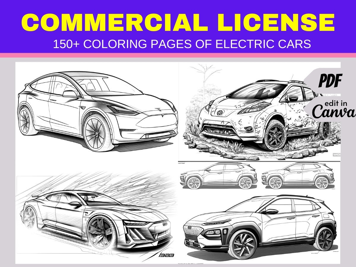 Electric Car Coloring Pages With Comercial License or Private Use ...