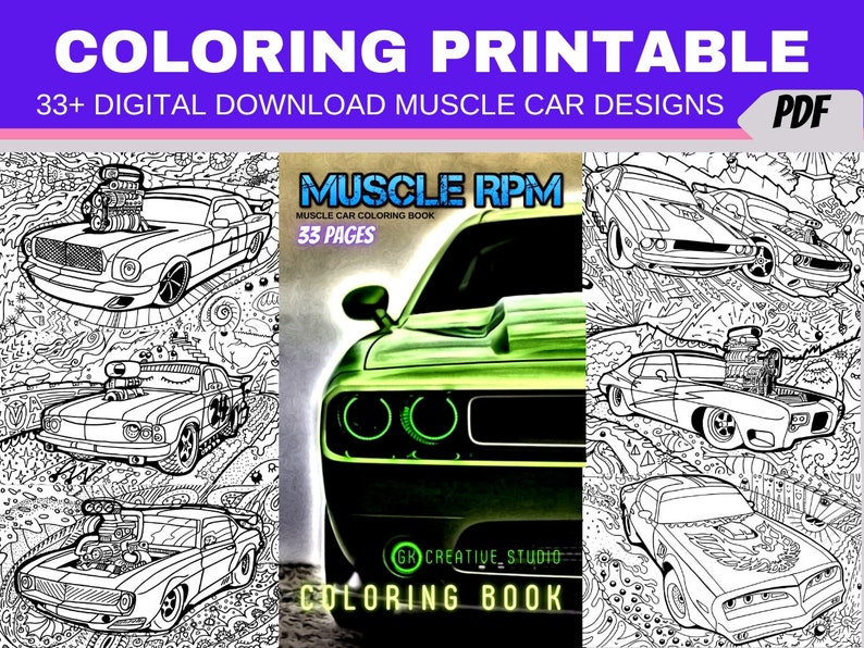 Hand-drawn Muscle Cars Coloring Pages With 33 Detailed Designs Digital ...