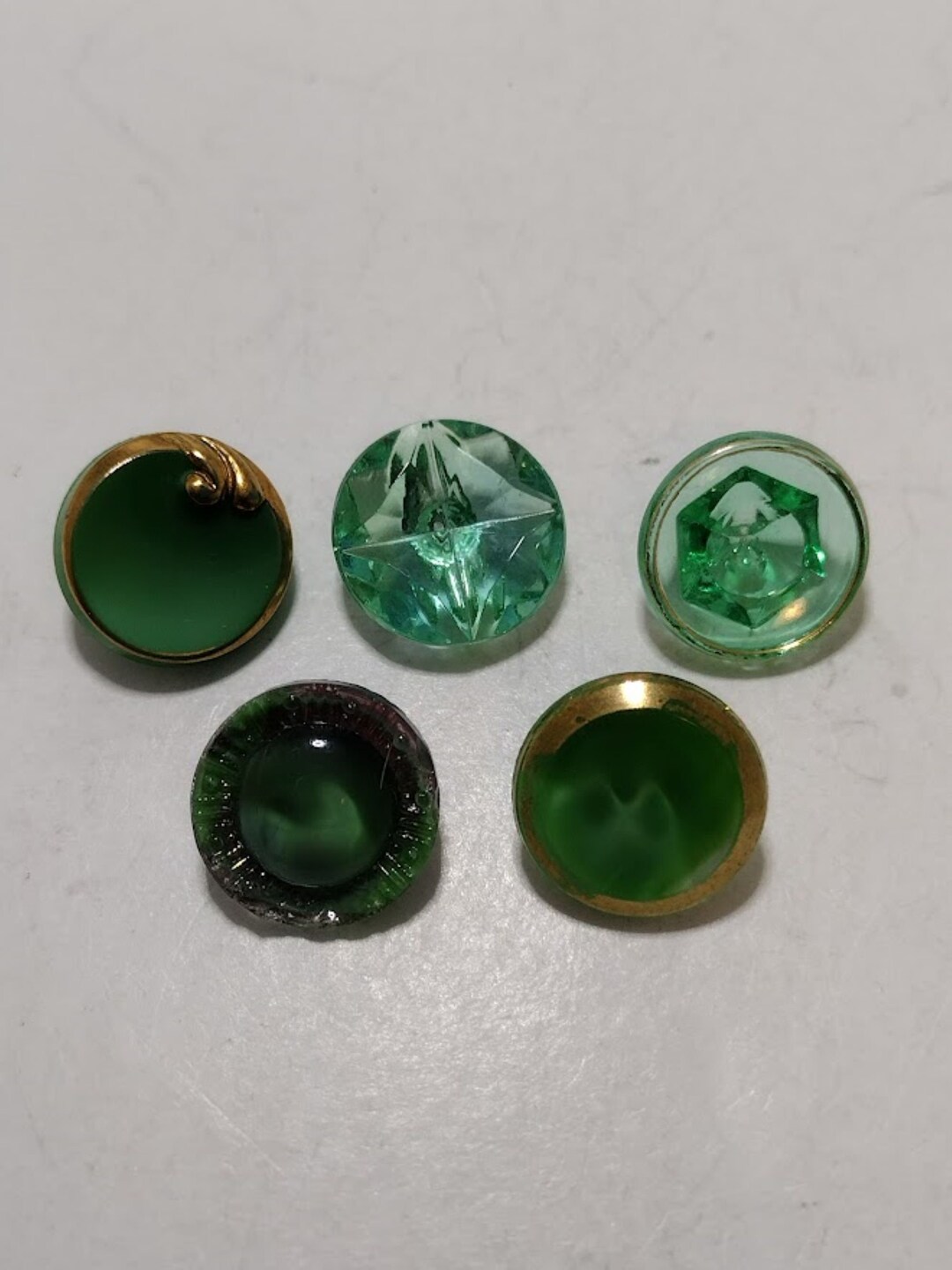 Set of Five Assorted Vintage Green Glass Buttons - Etsy