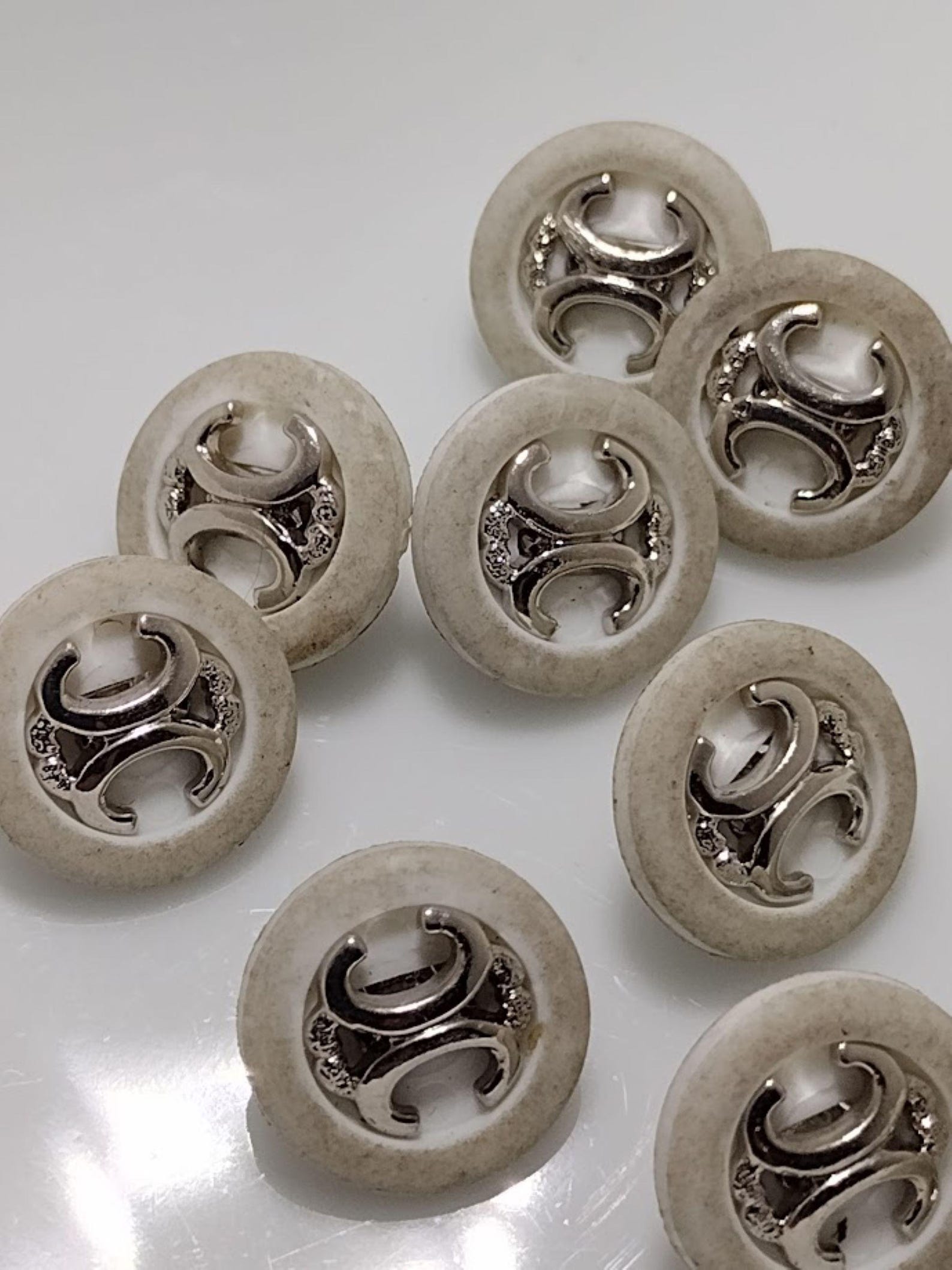 Vintage Batch of White and Chrome Plastic Buttons - Etsy