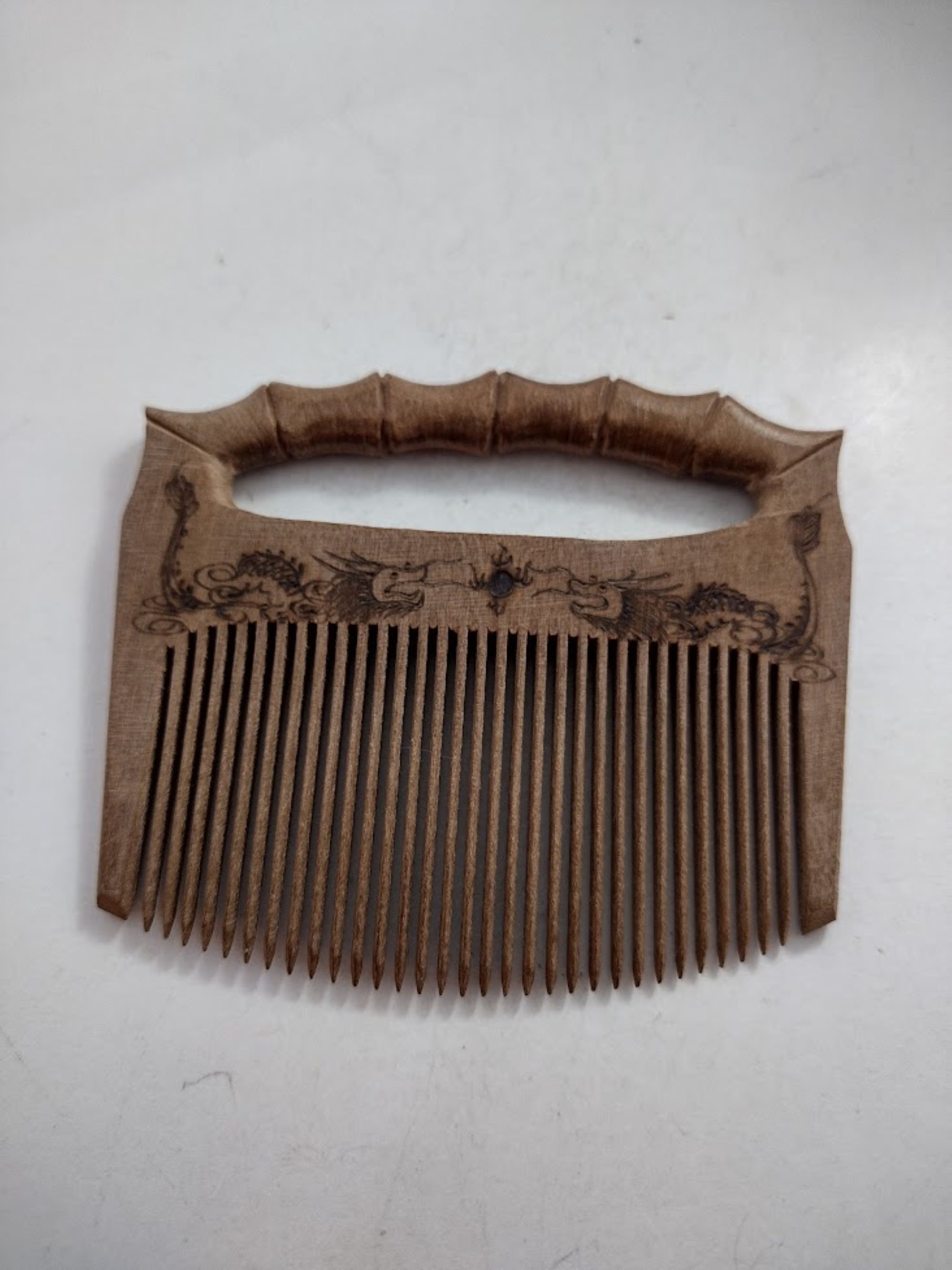 Vintage Wood Comb With Dragon Design - Etsy