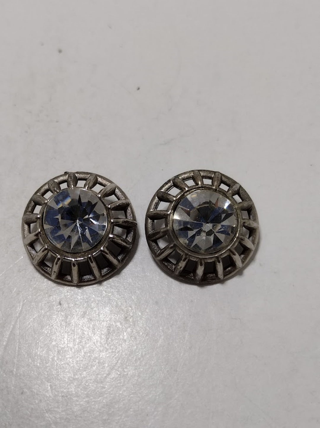 Vintage Pair of Rhinestone Metal Cage Buttons - Etsy