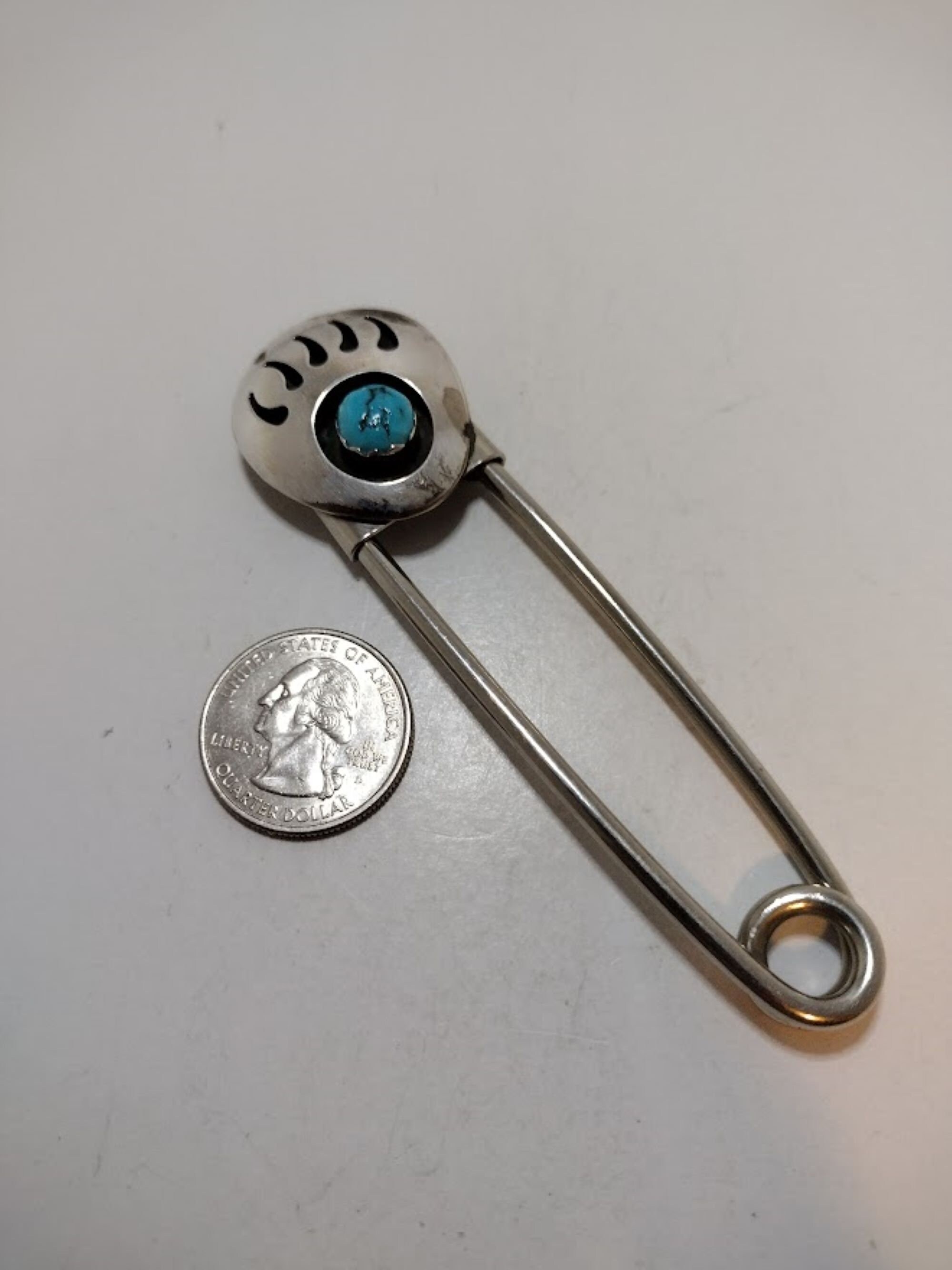 Vintage Silver Navajo Bear Claw 4-inch Pin With Turquoise - Etsy