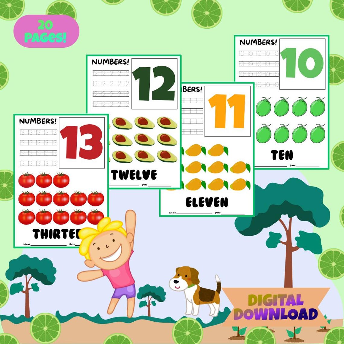 Learning to Write Numbers: 20-page Digital Exercise Book for Preschool ...