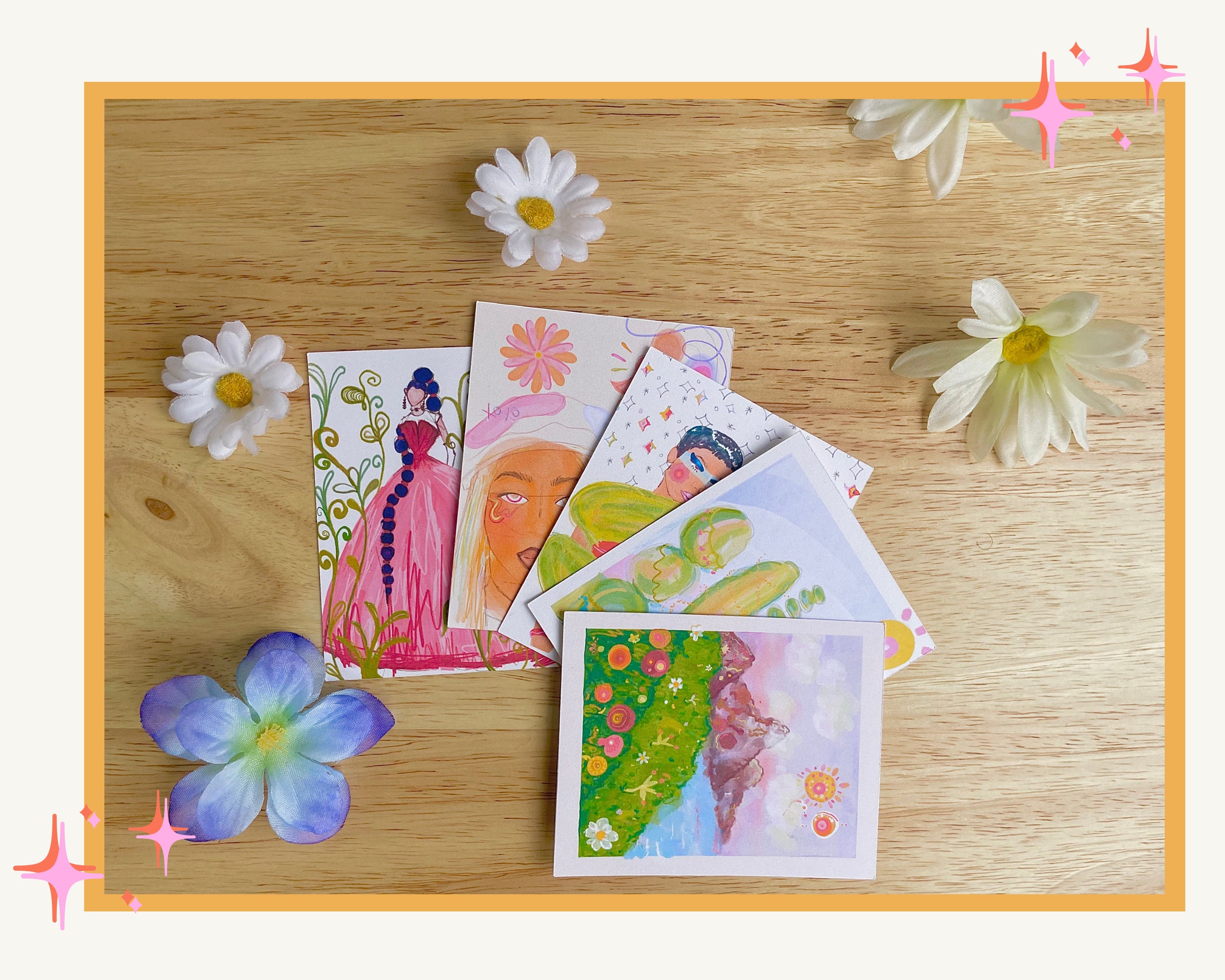 MINI PRINT Signed Original Art Postcards Colorful - Etsy