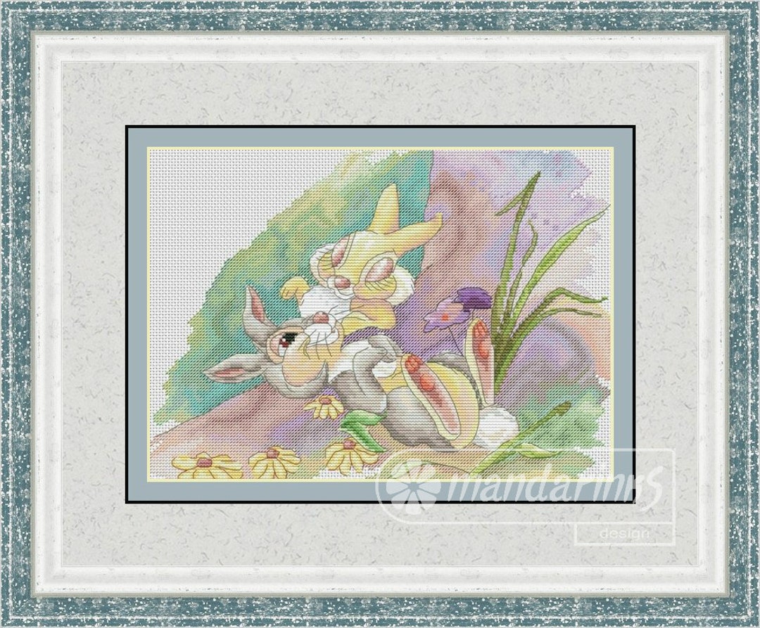 Rabbits in Love Digital Cross Stitch Pattern DMC Chart Embroidery ...