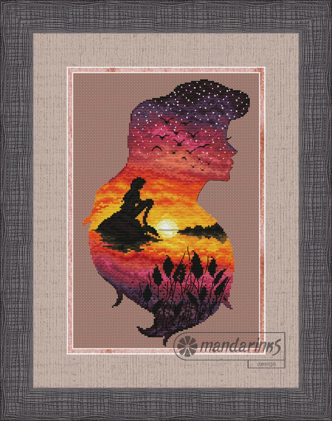 Silhouette 2 Digital Cross Stitch Pattern DMC Chart Embroidery Instant ...