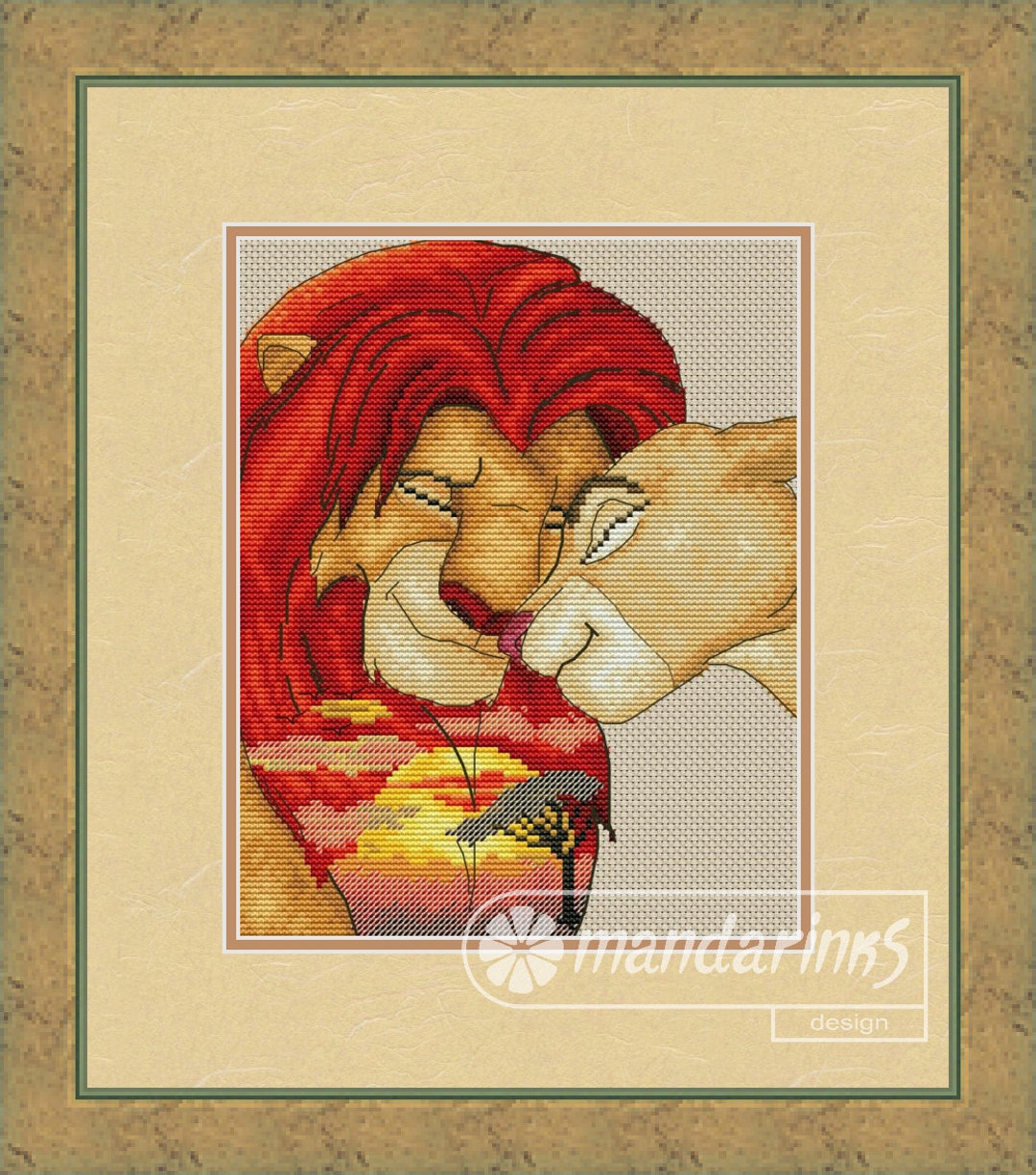 Lions in Love Digital Cross Stitch Pattern DMC Chart Embroidery Instant ...