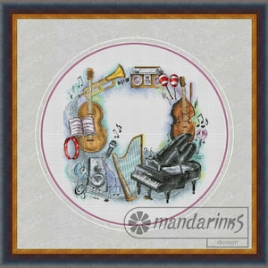 Music Wreath Digital Cross Stitch Pattern DMC Chart Embroidery Instant ...
