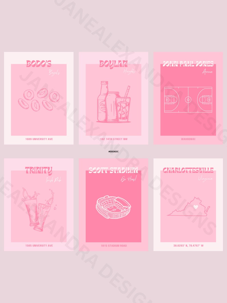 Pink University of Virginia Prints | Wall Prints | College Dorm Decor ...