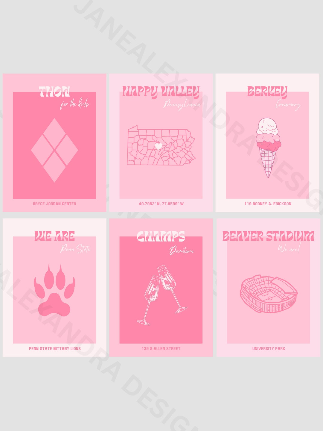 Pink Penn State University Prints | Wall Prints | College Dorm Decor ...