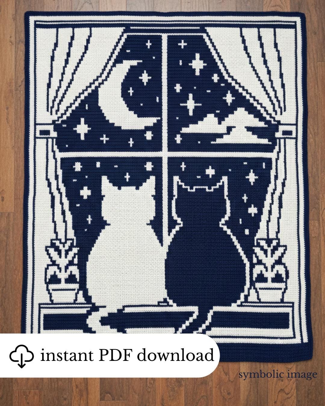 Purrfect Night Cat Mosaic Crochet Pattern | Two Cats Window Silhouette ...