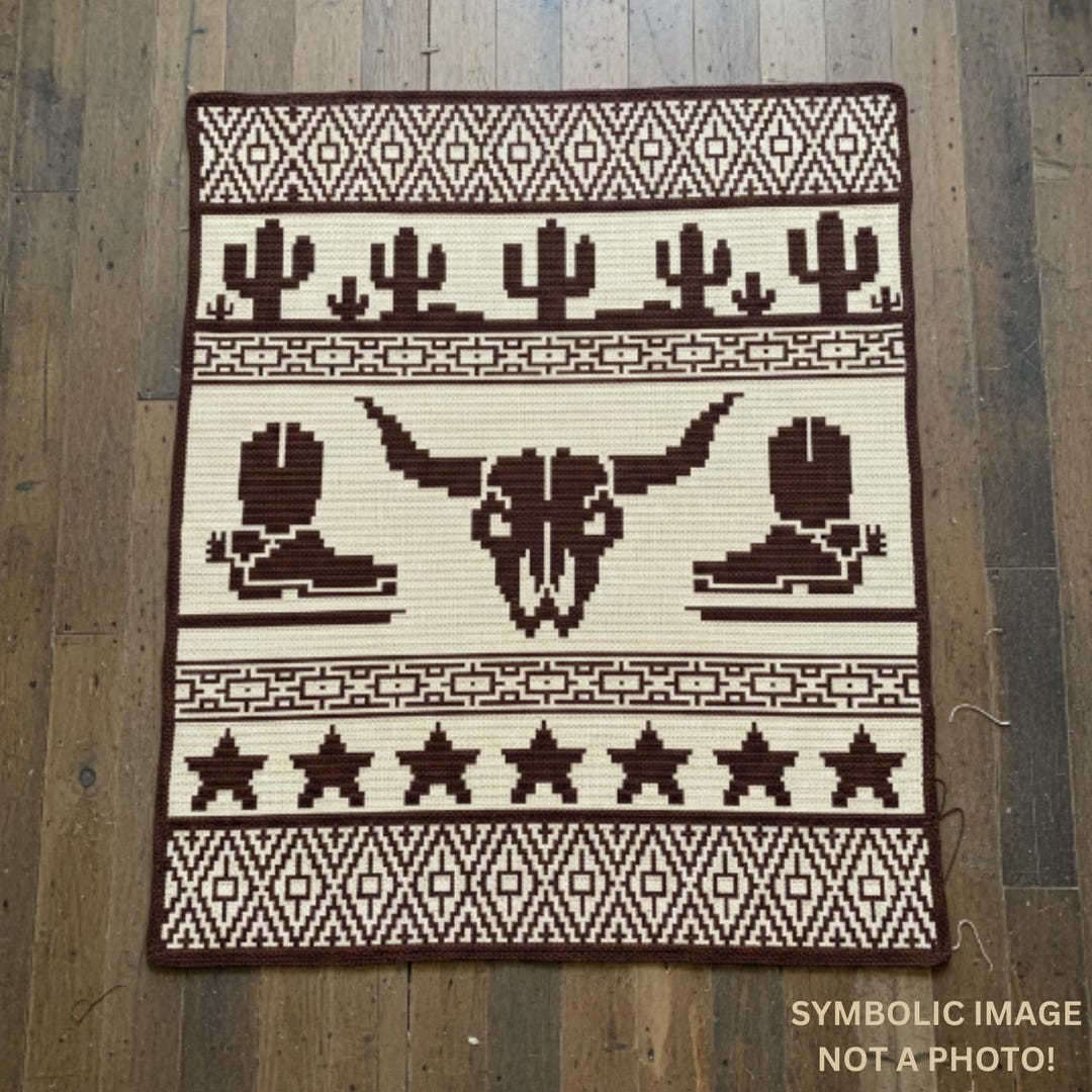 Western Mosaic Blanket Crochet Pattern – Bull, Boots, Cactus & Stars ...