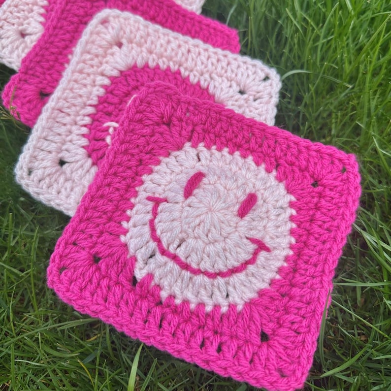 Smiley Face Granny Square Crochet Pattern – Happy Square PDF Tutorial – Instant Digital Download ...