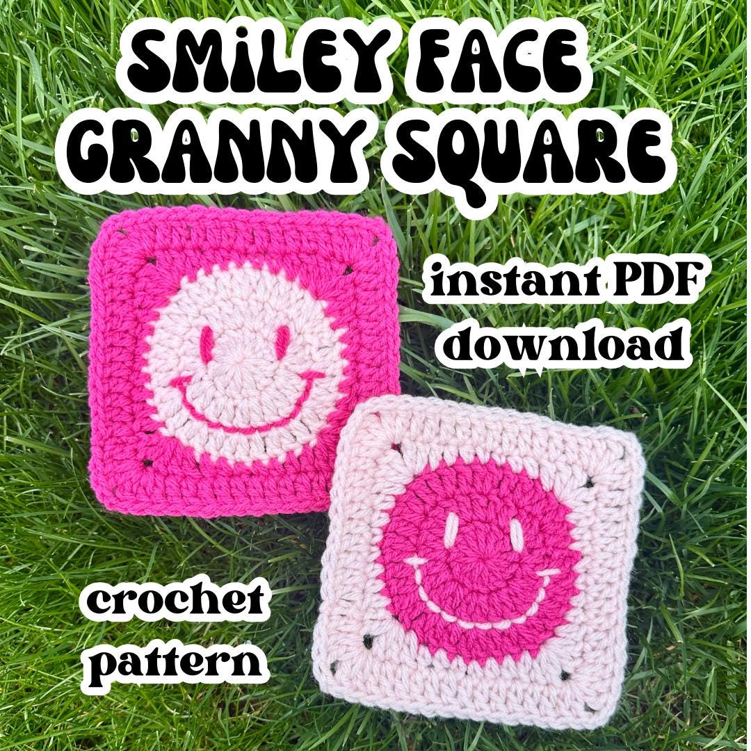 Smiley Face Granny Square Crochet Pattern – Happy Square PDF Tutorial ...
