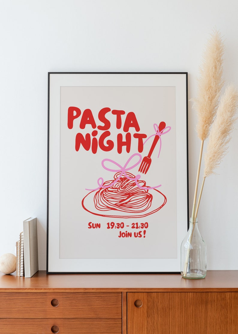 Pasta Night Poster: Coquette Retro Kitchen Wall Art (digital Download ...