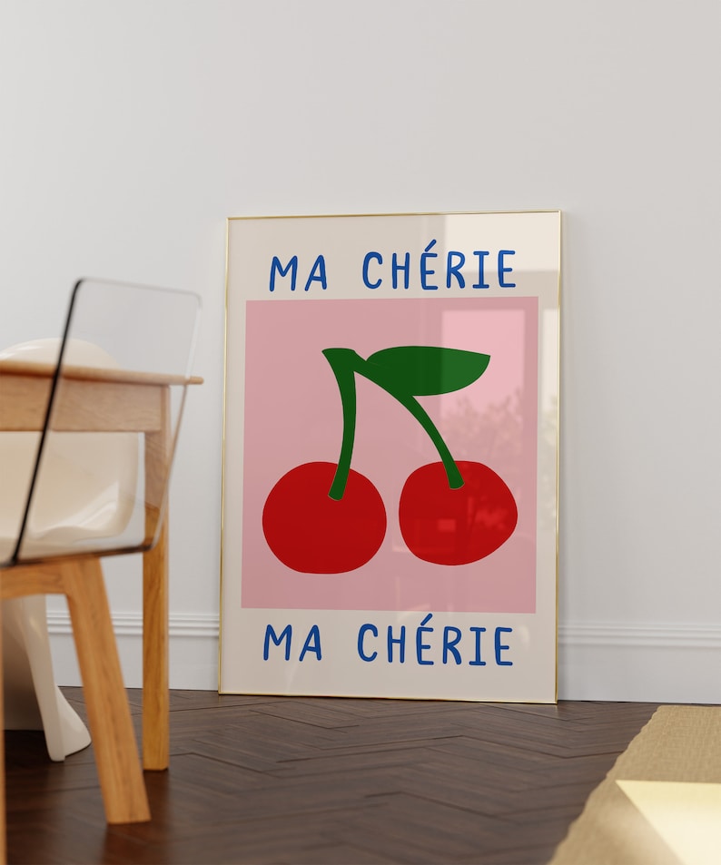 Retro Cherry 'ma Chérie' Poster: Trendy Kitchen Wall Art (digital Print ...