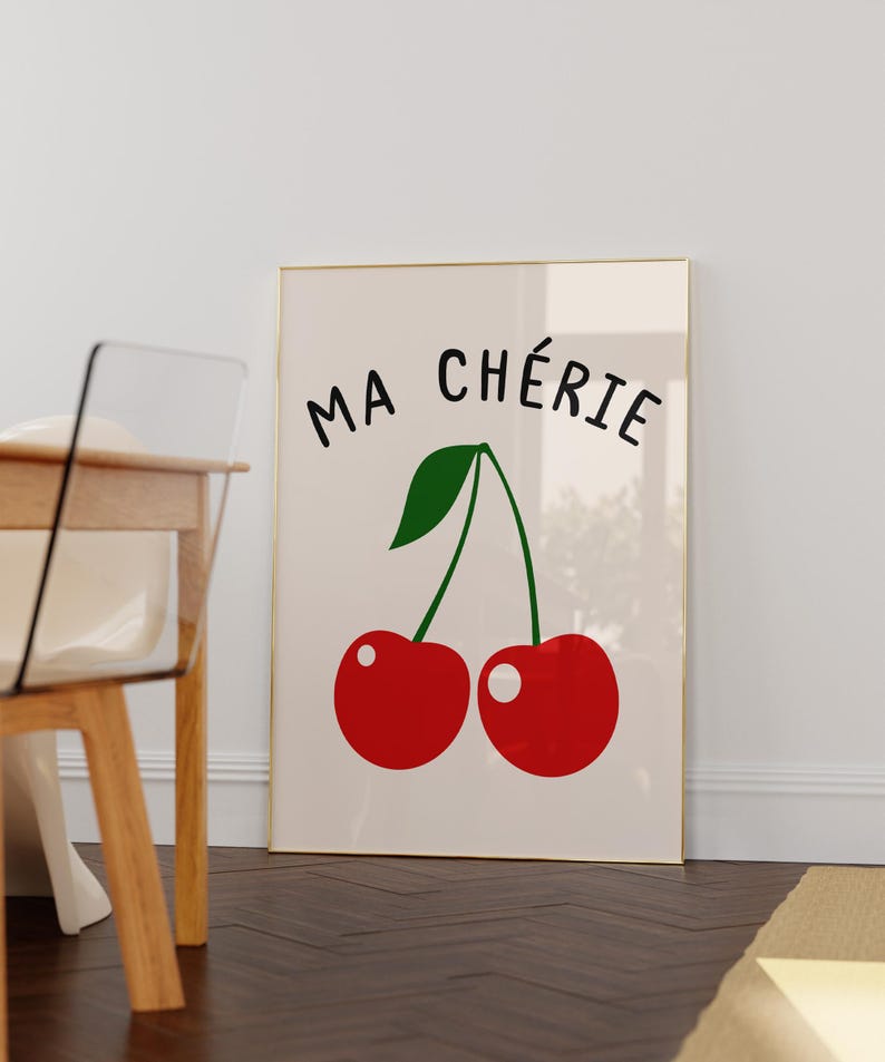 Cherry 'ma Cherie' Art Print: Retro Kitchen Poster (digital Download ...
