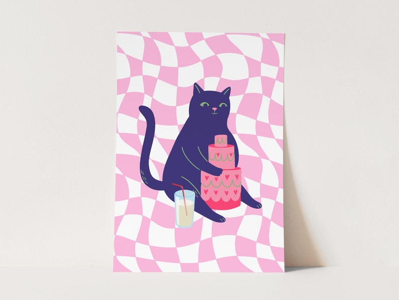 Cat Art Print Cute Printable Wall Art Quirky Wall Art Kitsch Decor ...