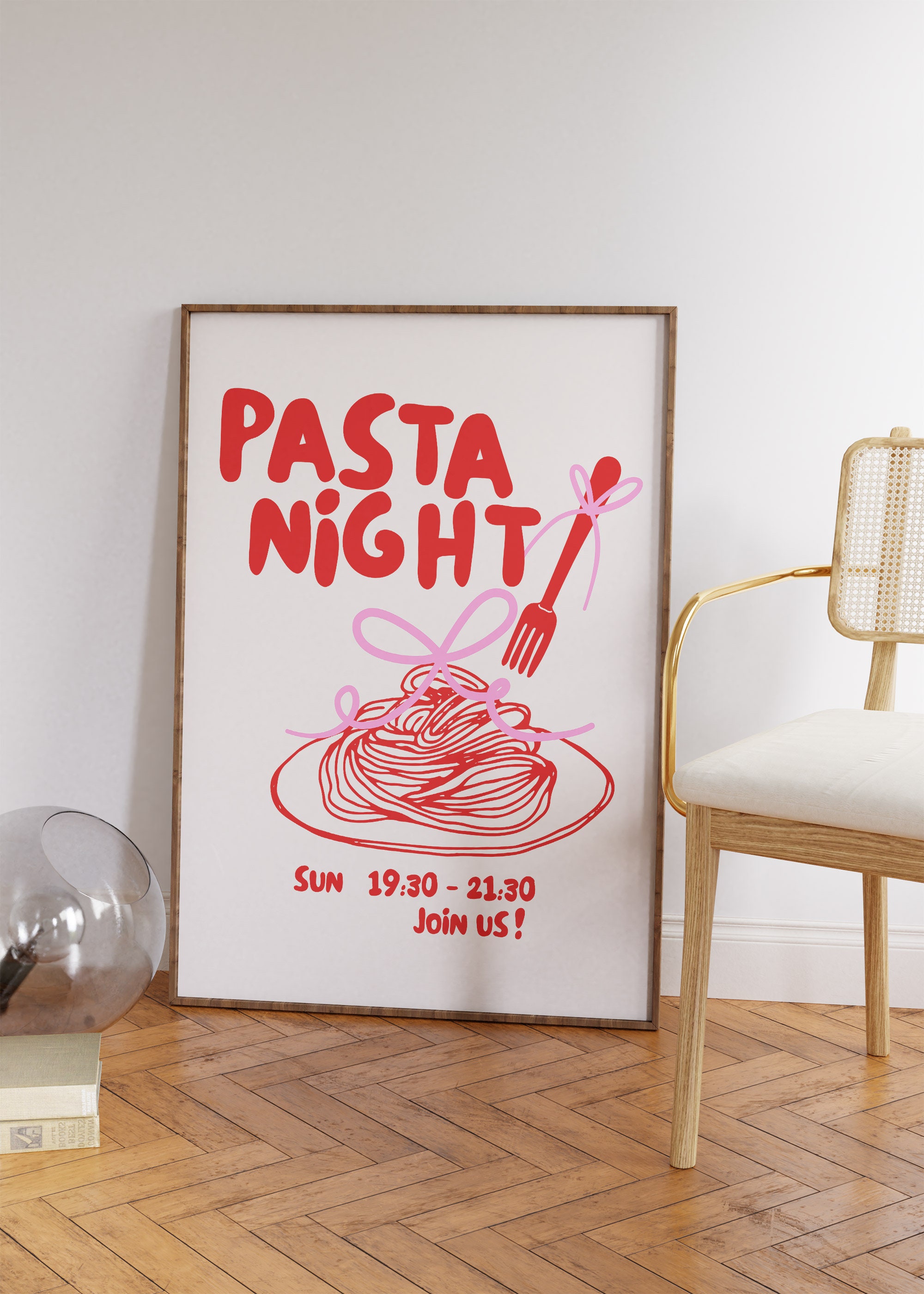 Pasta Night Poster: Coquette Retro Kitchen Wall Art (digital Download ...