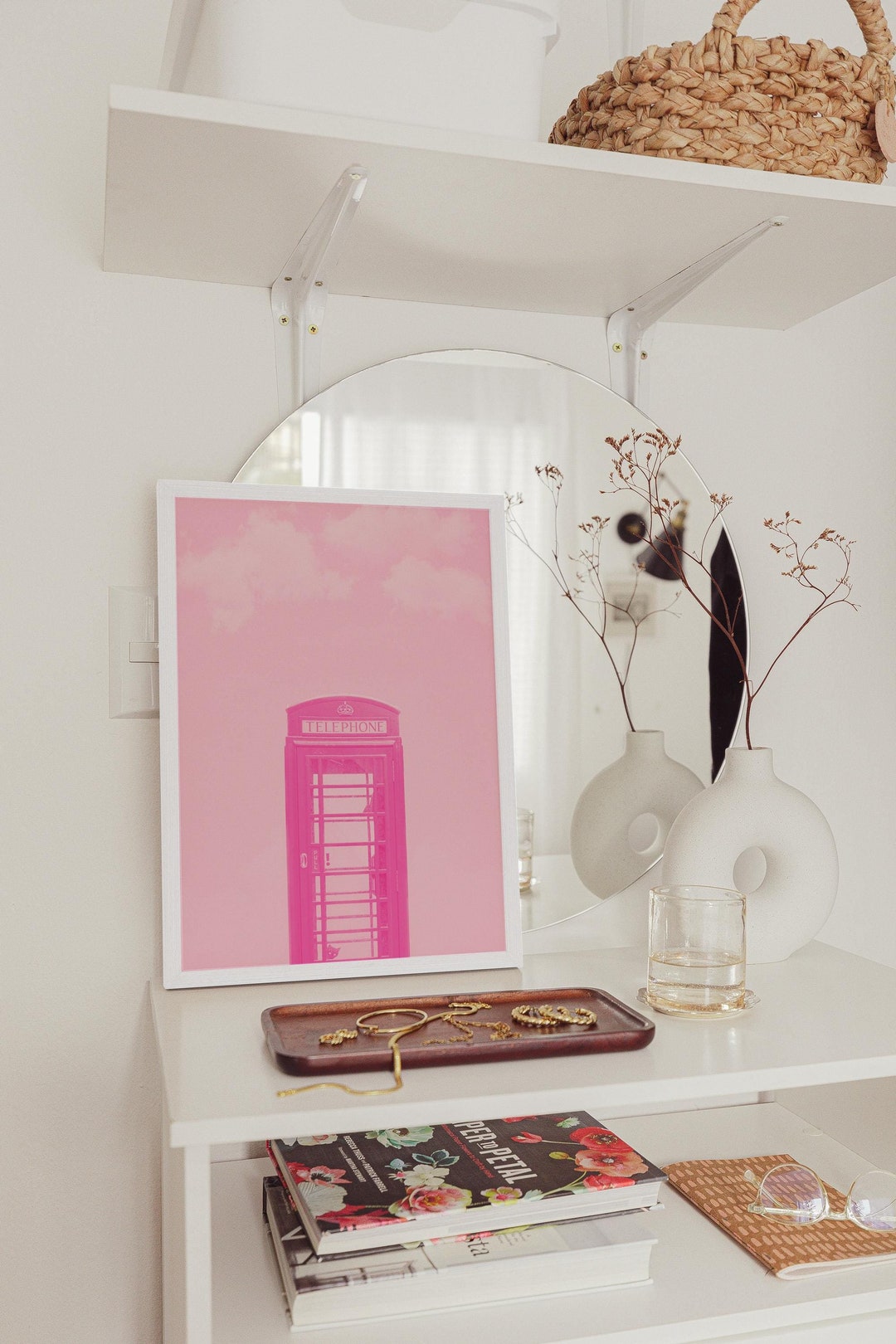 Framed Artwork Pink London Phone Booth Aesthetic Apartment Dorm Room ...