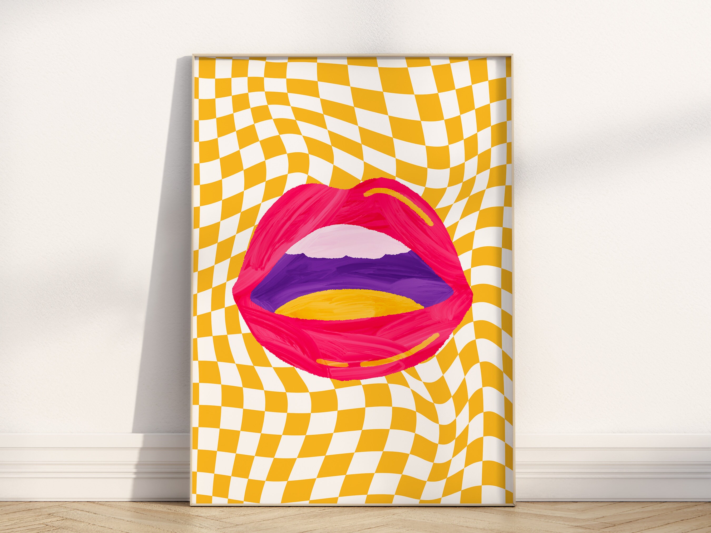 Retro Lips Funky Wall Art, Trendy Poster Print, Kitsch Decor, Cool ...