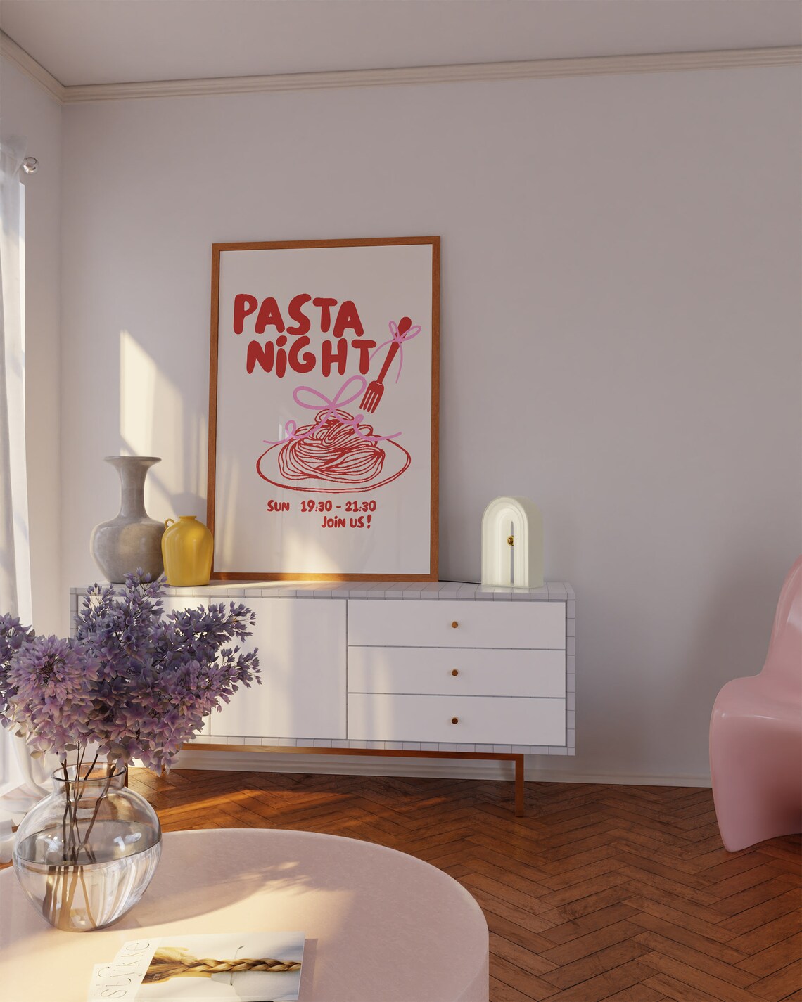 Pasta Night Poster: Coquette Retro Kitchen Wall Art (digital Download ...