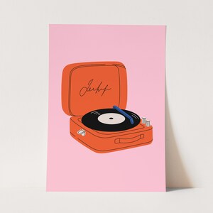 Retro Record Player Digital Prints Pink and Red Prints Preppy Wall Art ...