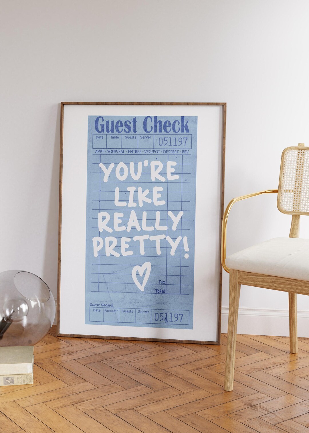 Guest Check Print - You're Like Really Pretty - Blue Wall Art Prints - Retro Dorm Decor - Trendy ...