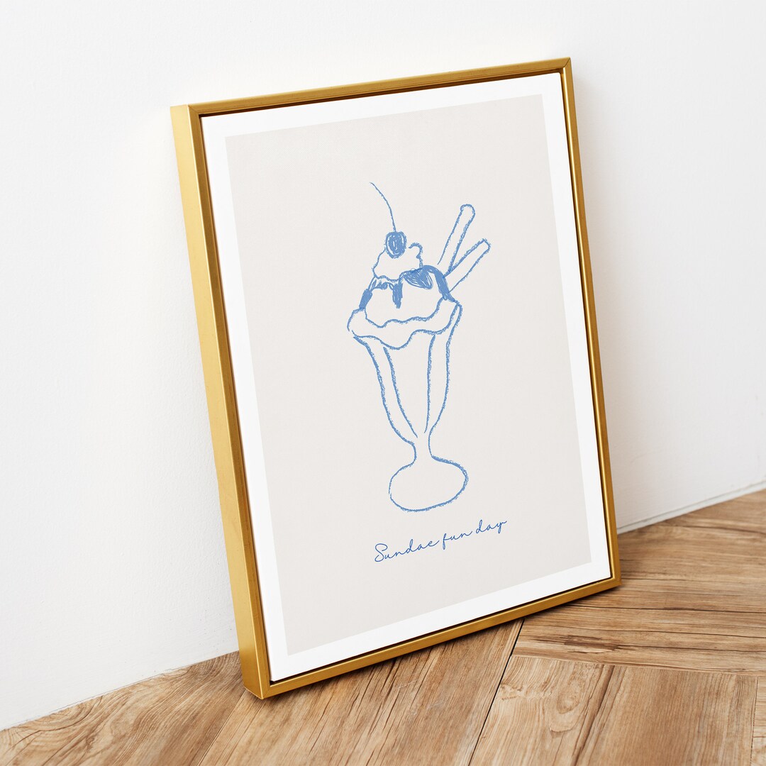 Retro Ice Cream Sundae Line Drawing: Kitchen Wall Art (digital Download ...