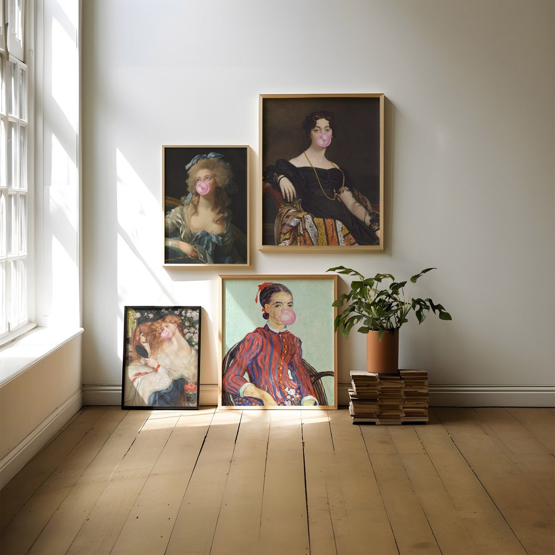 Coquette Bubble Gum Portrait Prints: Eclectic Gallery Wall Art Set ...