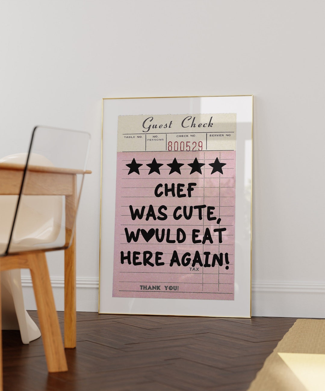 Gast Check Print Retro Wandkunst Der Koch war süß würde hier wieder ...