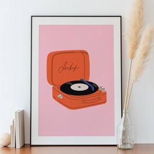 Retro Record Player Digital Prints Pink and Red Prints Preppy Wall Art ...