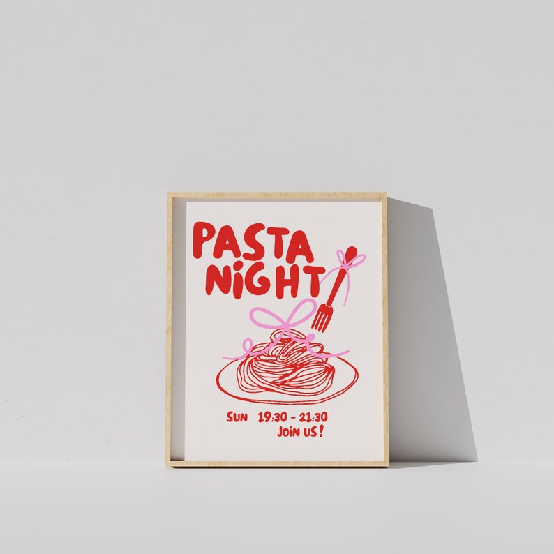Pasta Night Poster: Coquette Retro Kitchen Wall Art (digital Download ...