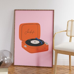 Retro Record Player Digital Prints Pink and Red Prints Preppy Wall Art ...
