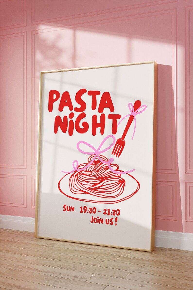 Pasta Night Poster: Coquette Retro Kitchen Wall Art (digital Download ...