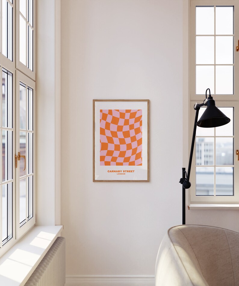 Pink Orange Wall Art Retro Poster Room Decor Aesthetic London City ...