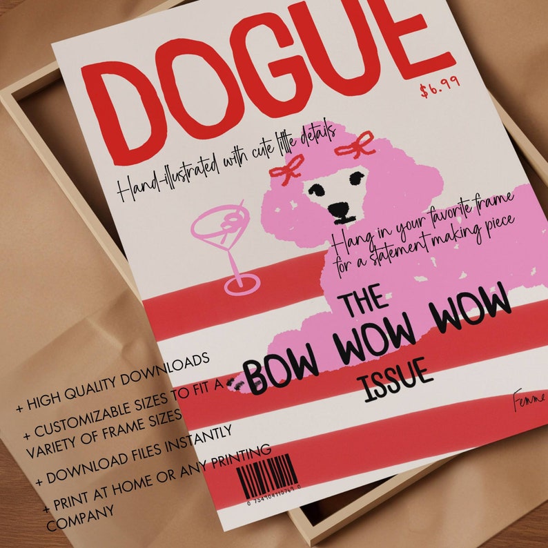 Coquette Dog Magazine Cover Art Print: Trendy Apartment Decor (digital ...
